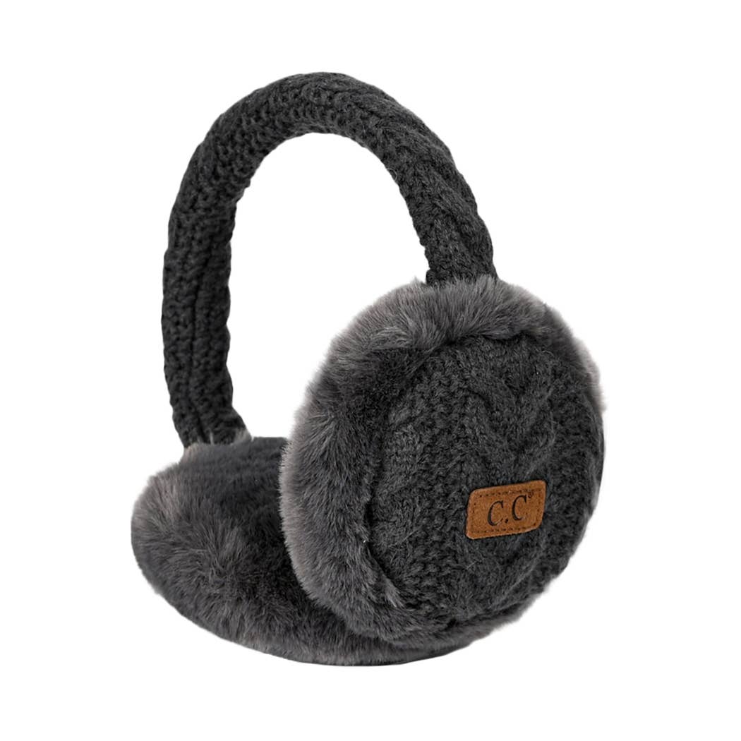 Cable Knitted Faux Fur Ear Muffs- Dark Grey | Lake Effect